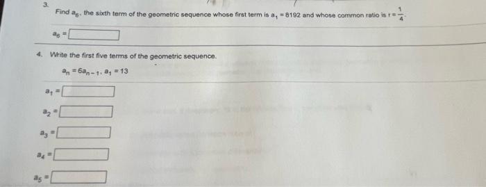Solved Find a5, the sixth term of the geometric sequence | Chegg.com