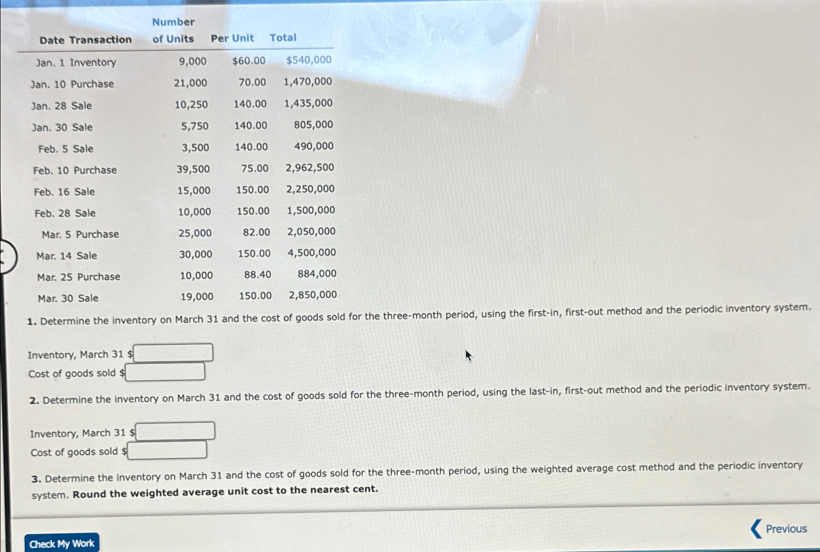 Solved \table[[Date Transaction,Number,,],[of Units,Per | Chegg.com