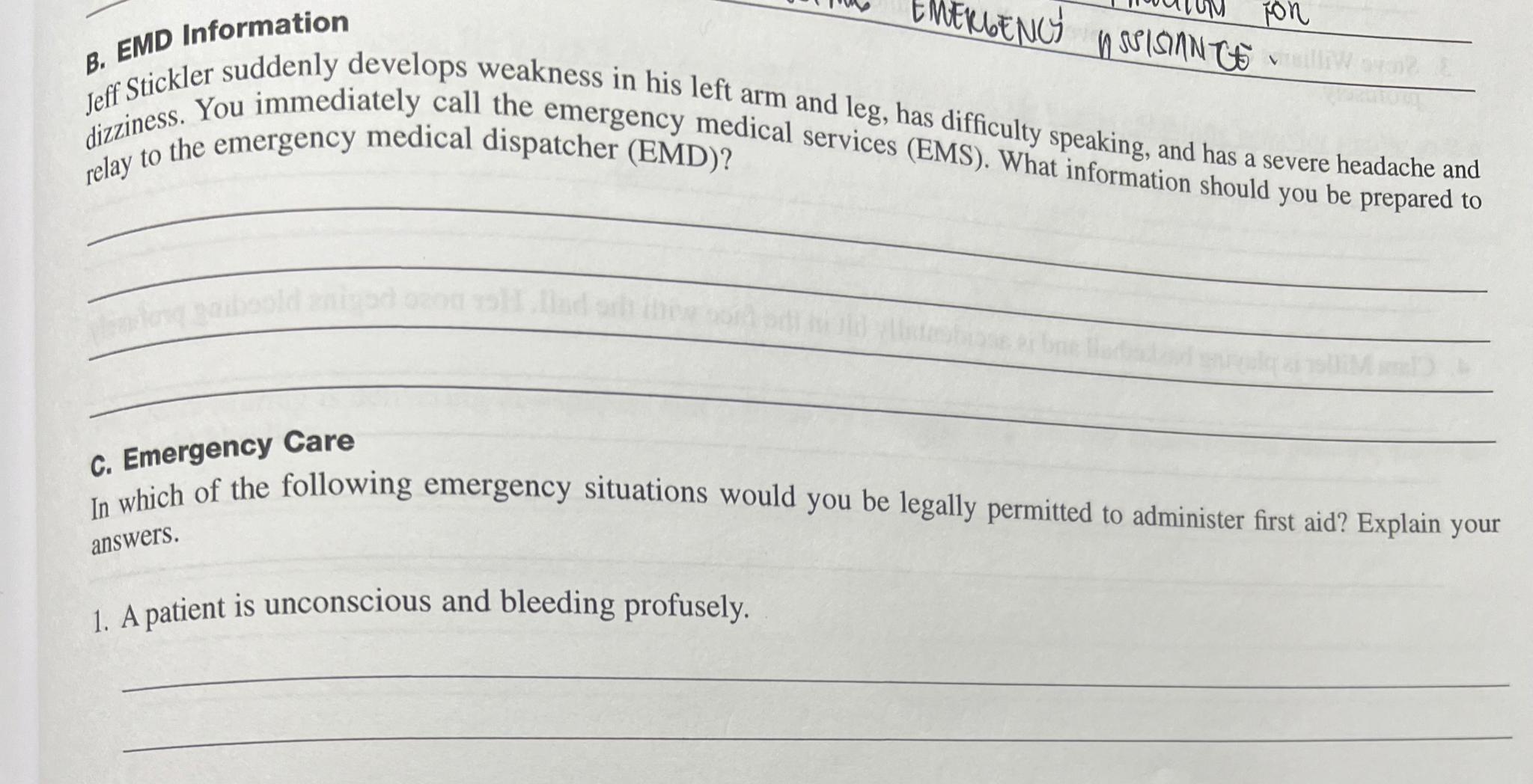 Solved B. ﻿EMD InformationJeff Stickler suddenly develops | Chegg.com
