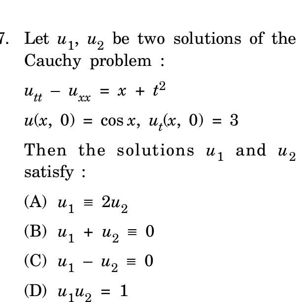 Solved Let u1,u2 be two solutions of the Cauchy problem : | Chegg.com