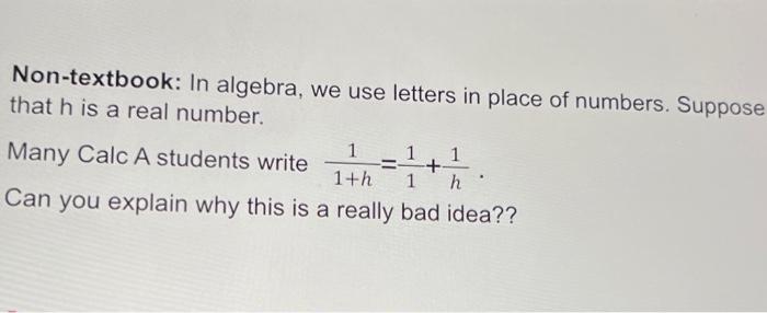 Solved Non-textbook: In algebra, we use letters in place of | Chegg.com