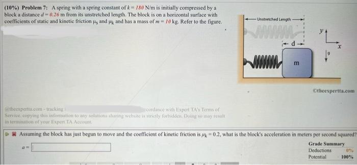 Solved (10%) Problem 7: A spring with a spring constant of | Chegg.com