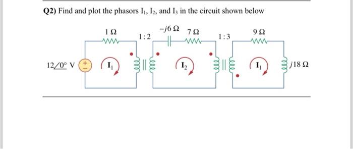 Solved Q2) Find and plot the phasors I1,I2, and I3 in the | Chegg.com