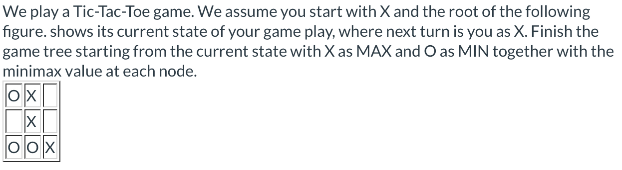 Solved We play a Tic-Tac-Toe game. We assume you start with | Chegg.com