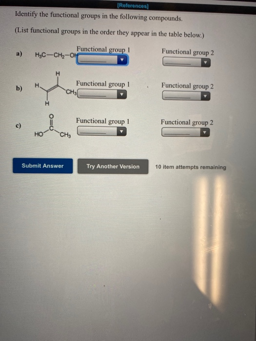 Solved [References) Identify the functional groups in the | Chegg.com