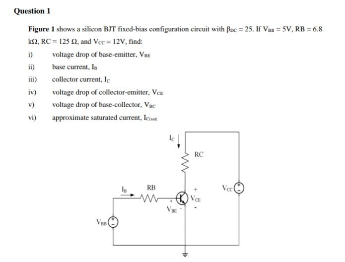 Solved Figure 1 shows a silicon BJT fixed-bias configuration | Chegg.com