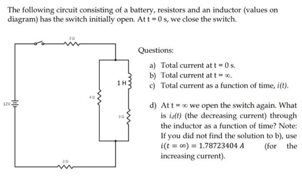 Solved The following circuit consisting of a battery, | Chegg.com