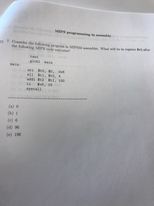 Solved MIPS programming in assembly 7. Consider the | Chegg.com