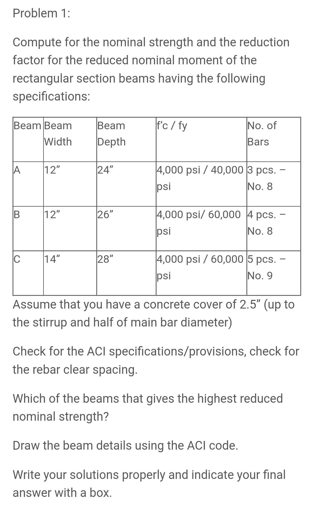 Solved Problem 1: Compute for the nominal strength and the | Chegg.com