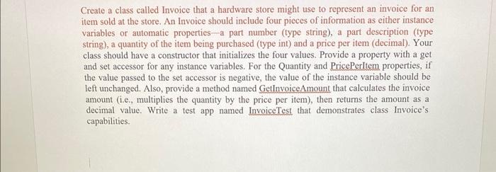 Solved Create a class called Invoice that a hardware store | Chegg.com