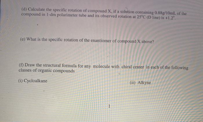 Solved Calculate the specific rotation of compound X, if a | Chegg.com