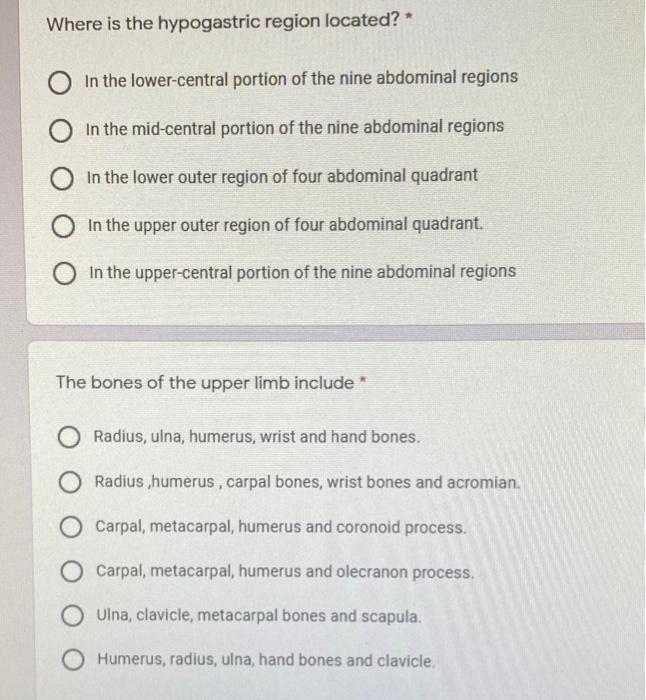Solved Where is the hypogastric region located? * In the | Chegg.com