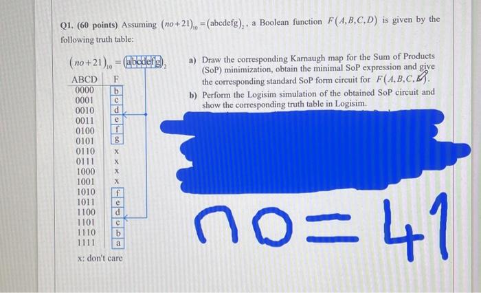 Solved Q1. (60 points) Assuming (no+21)10=(abcdefg)2, a | Chegg.com