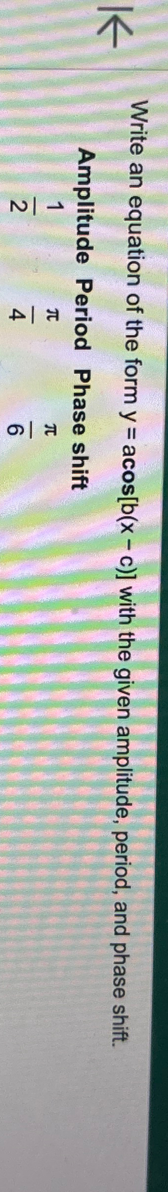 Solved Write an equation of the form y=acos[b(x-c)] ﻿with | Chegg.com