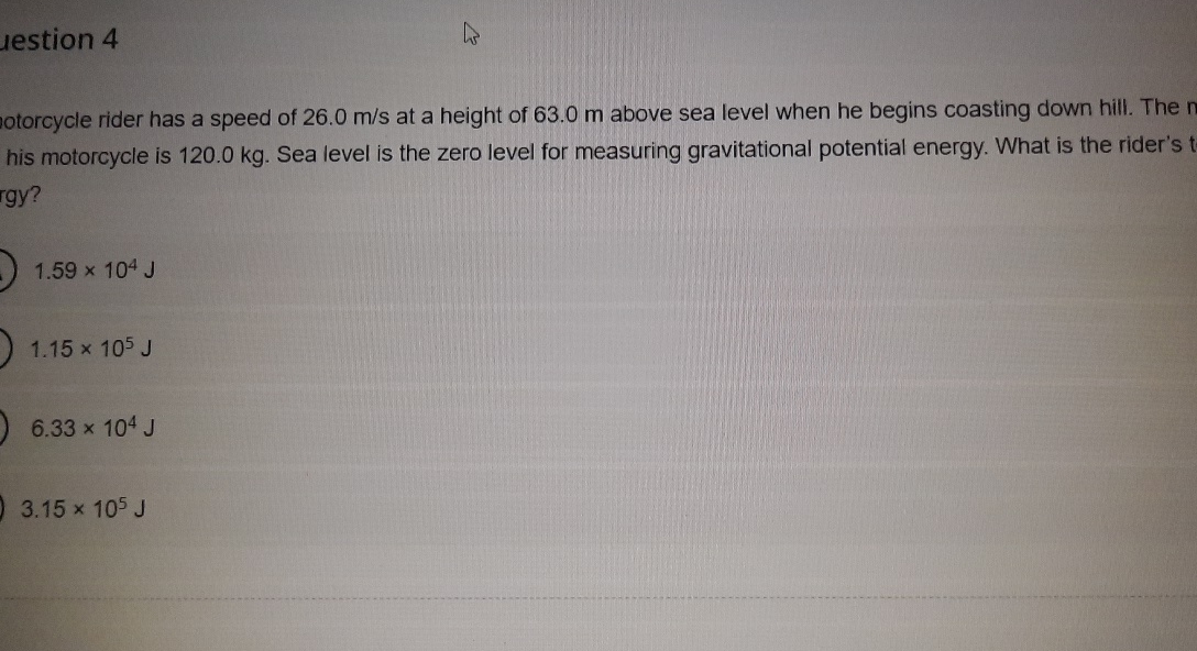 Solved A motorcycle rider has a speed of 26.0ms ﻿at a height | Chegg.com