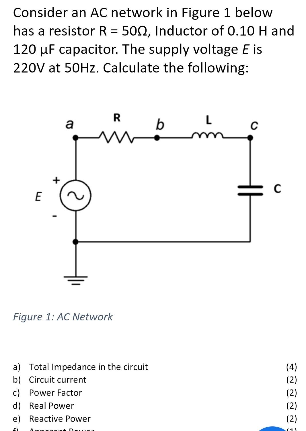 Solved Consider an AC network in Figure 1 below has a | Chegg.com