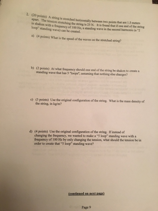 Solved 10 points) A string is stretched horizontally between | Chegg.com