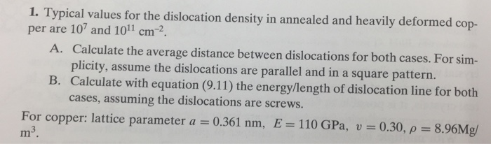 Solved 1. Typical values for the dislocation density in | Chegg.com