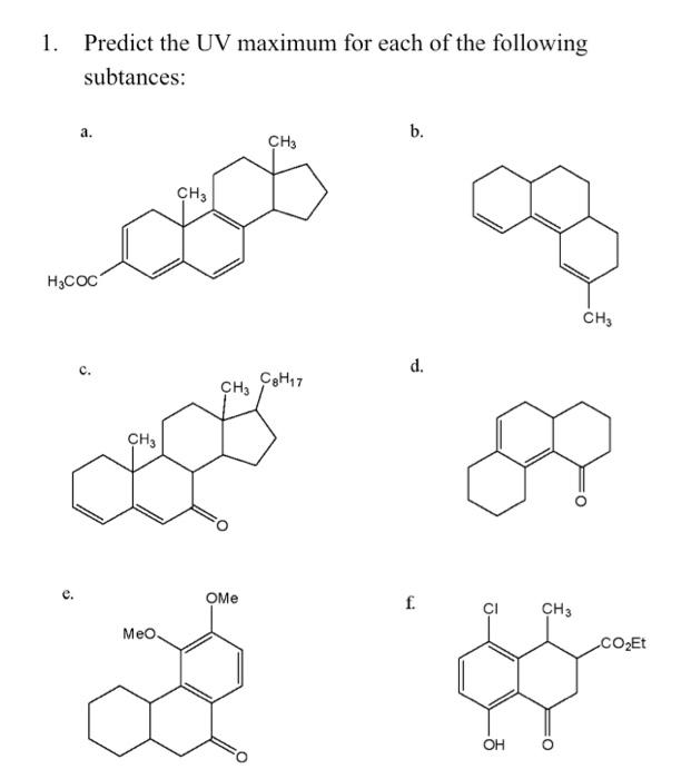Solved 1. Predict the UV maximum for each of the following | Chegg.com