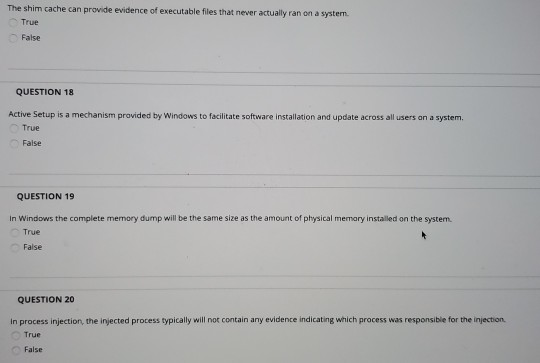 Solved The shim cache can provide evidence of executable | Chegg.com