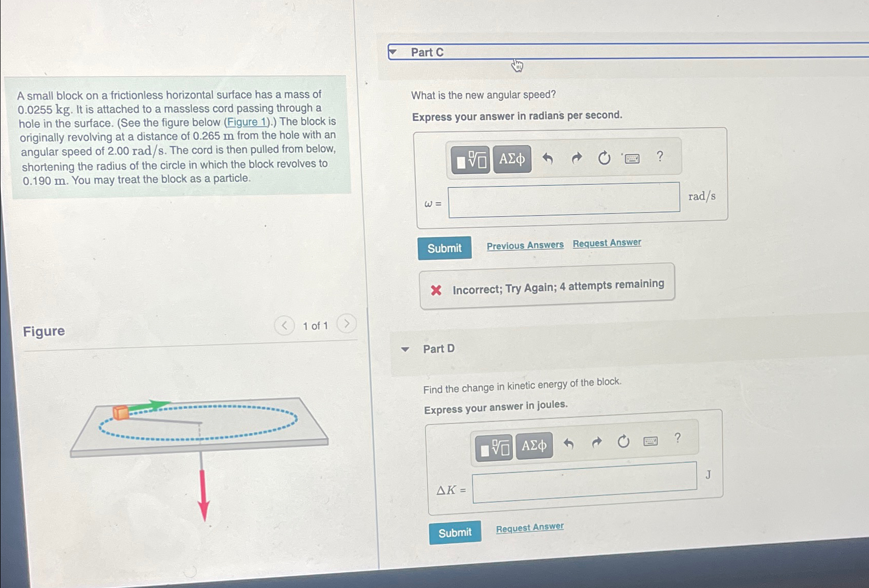 Solved Part CA small block on a frictionless horizontal | Chegg.com