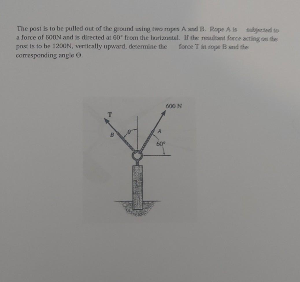 Solved The post is to be pulled out of the ground using two | Chegg.com