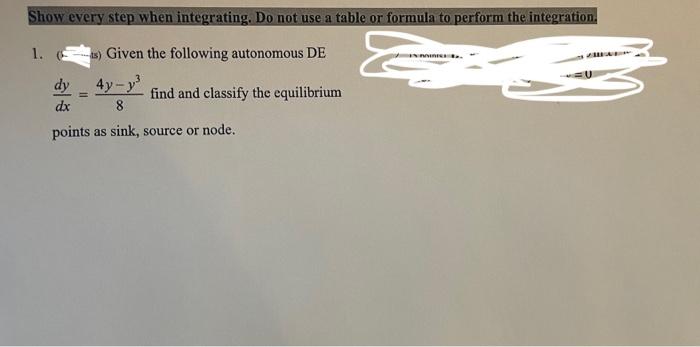 Solved 1. (c−−1s (s) Given the following autonomous DE | Chegg.com