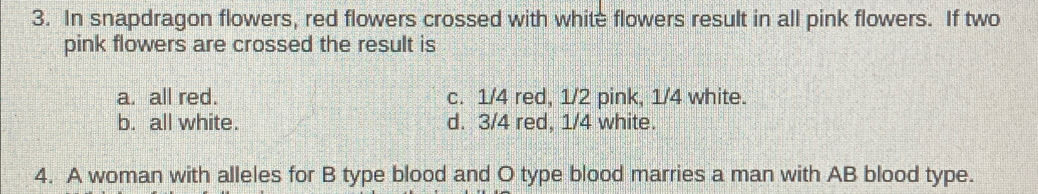 Solved In snapdragon flowers, red flowers crossed with white | Chegg.com