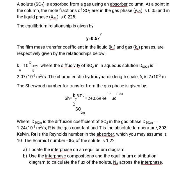 Solved х A solute (SO2) is absorbed from a gas using an | Chegg.com