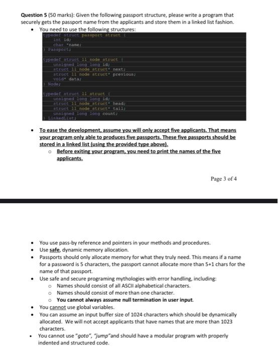 Solved Question 5 (50 marks): Given the following passport | Chegg.com