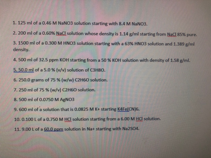 Solved 1. 125 ml of a 0.46 M NaNO3 solution starting with | Chegg.com