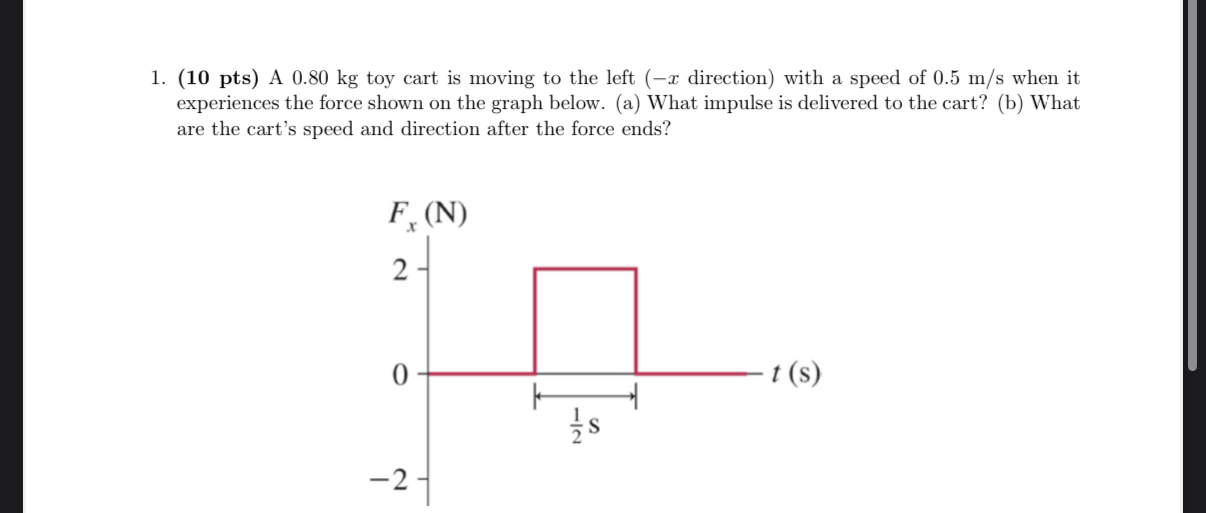 Solved (10 ﻿pts) ﻿A 0.80 ﻿kg toy cart is moving to the left | Chegg.com