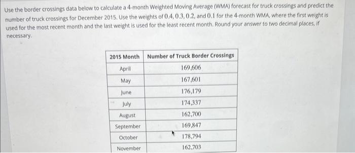 Solved Use the border crossings data below to calculate a | Chegg.com