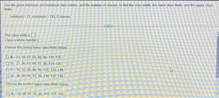 Solved Use the given minimum and maximum data entries, and | Chegg.com