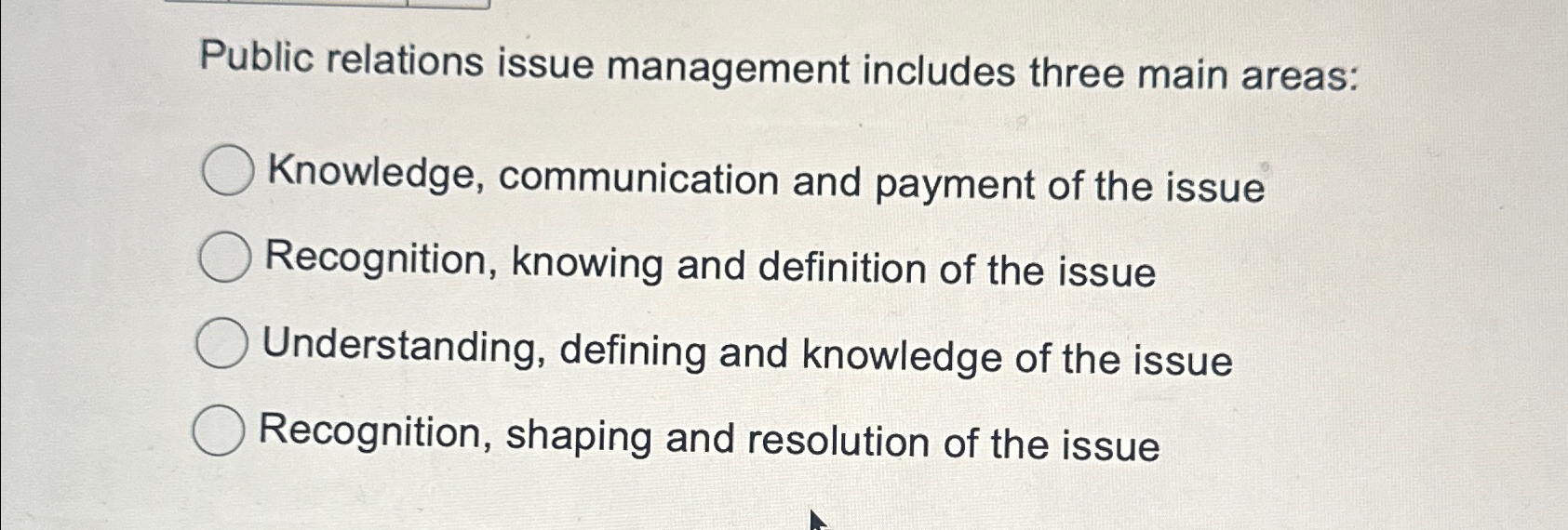 Solved Public relations issue management includes three main | Chegg.com