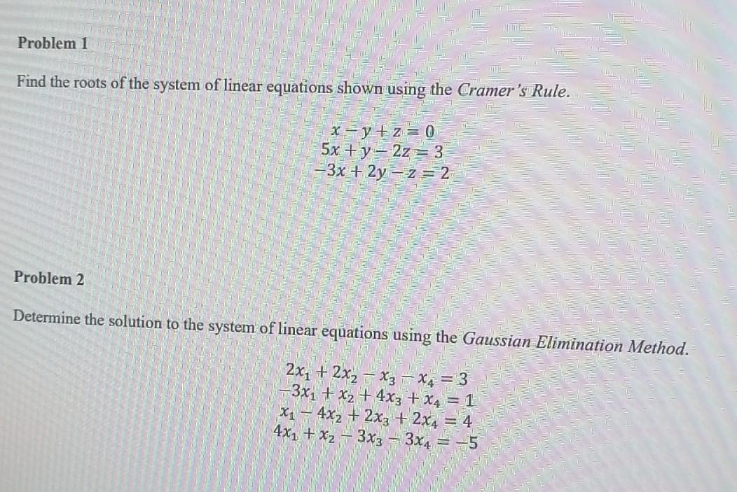 Solved Problem 1 Find the roots of the system of linear | Chegg.com