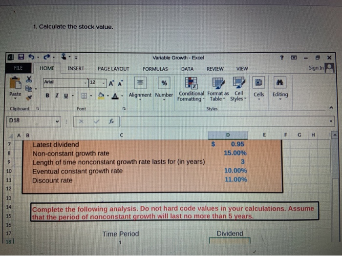 Solved Variable Growth - Excel FILE HOME INSERT PAGE LAYOUT | Chegg.com