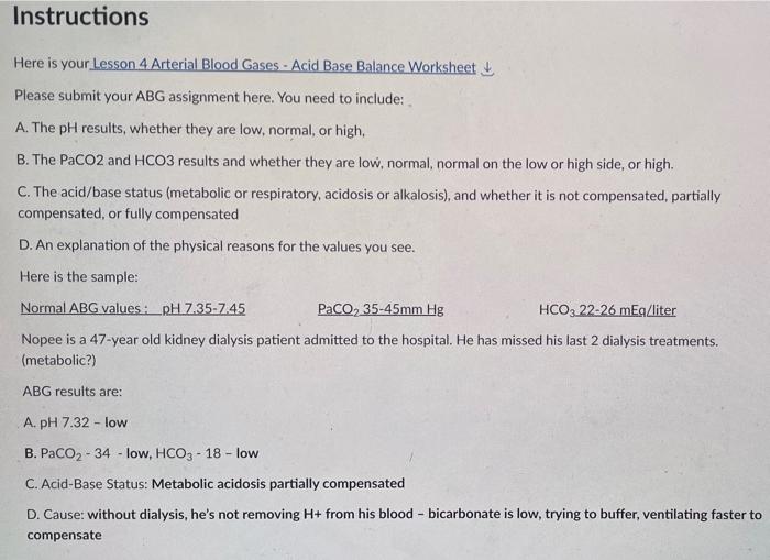Solved Here is your Lesson 4 Arterial Blood Gases - Acid | Chegg.com