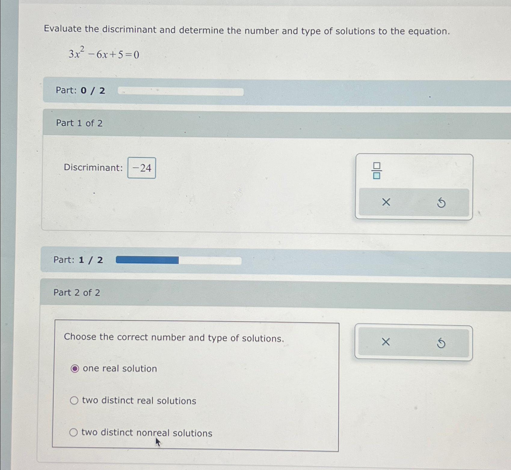 Solved Evaluate the discriminant and determine the number | Chegg.com