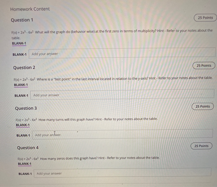 Solved Homework Content 25 Points Question 1 F(x) = 2x2 - | Chegg.com