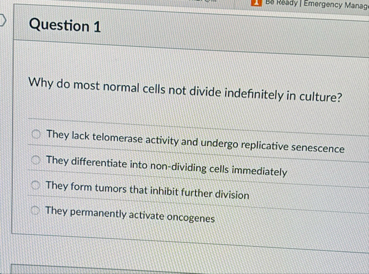 Solved Question 1Why do most normal cells not divide | Chegg.com