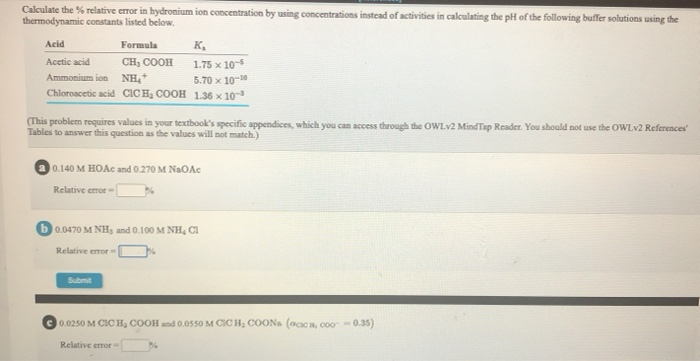 Calculate the relative error in hydronium ion | Chegg.com