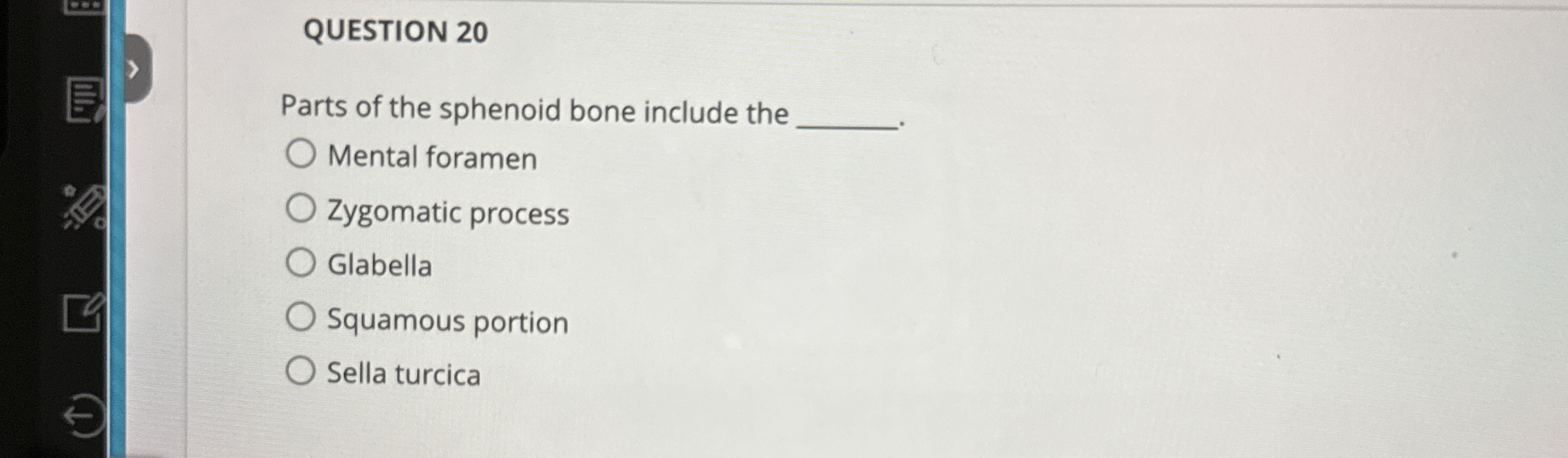 Solved QUESTION 20Parts of the sphenoid bone include | Chegg.com