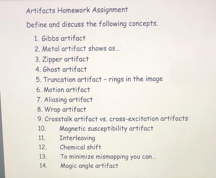 Solved Artifacts Homework Assignment Define and discuss the | Chegg.com