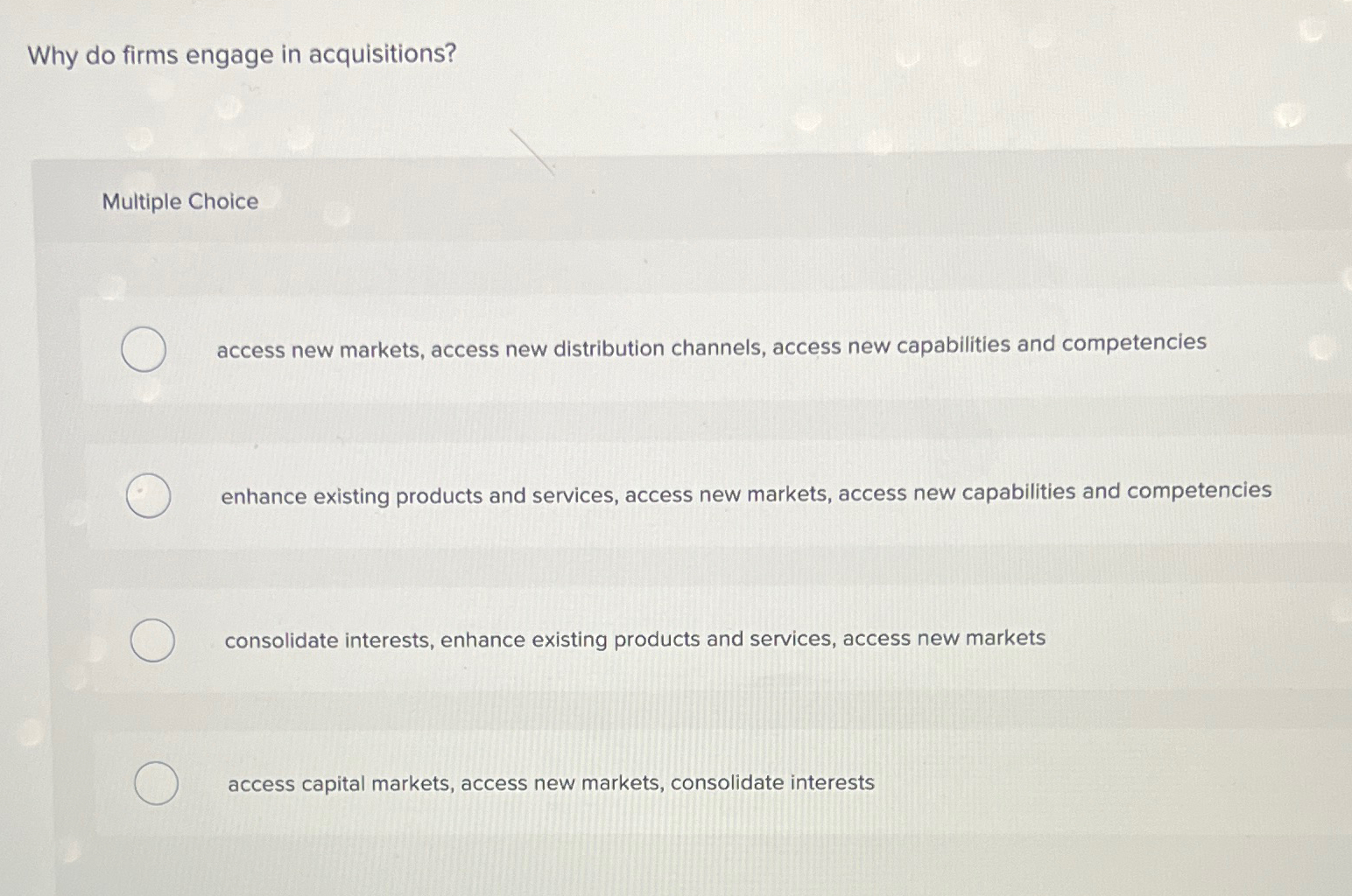 Solved Why do firms engage in acquisitions?Multiple | Chegg.com