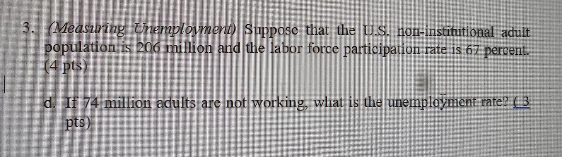 Solved 3. Measuring Unemployment Suppose that the U.S. | Chegg.com