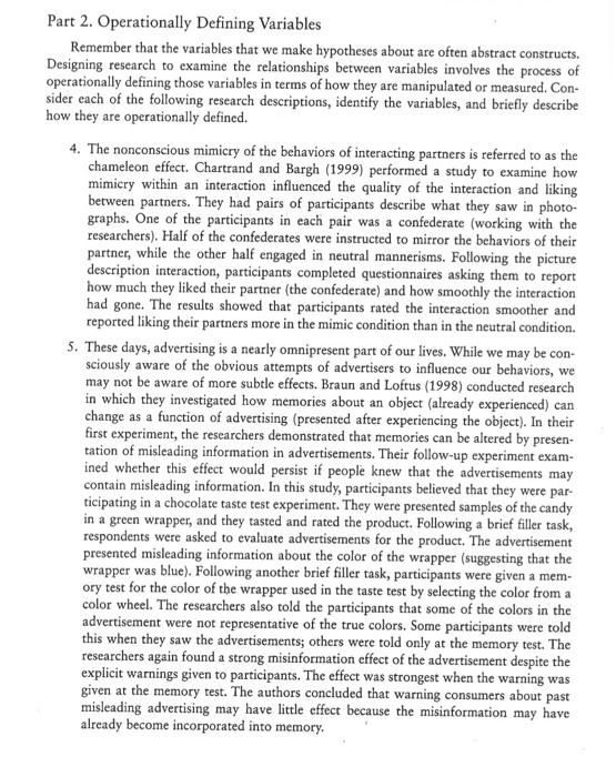Solved Part 2. Operationally Defining Variables Remember | Chegg.com