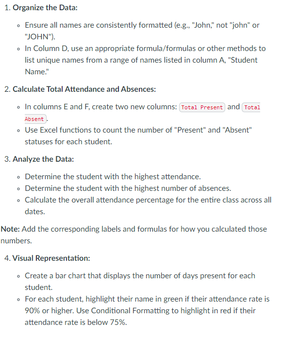 Solved Organize the Data:Ensure all names are consistently | Chegg.com