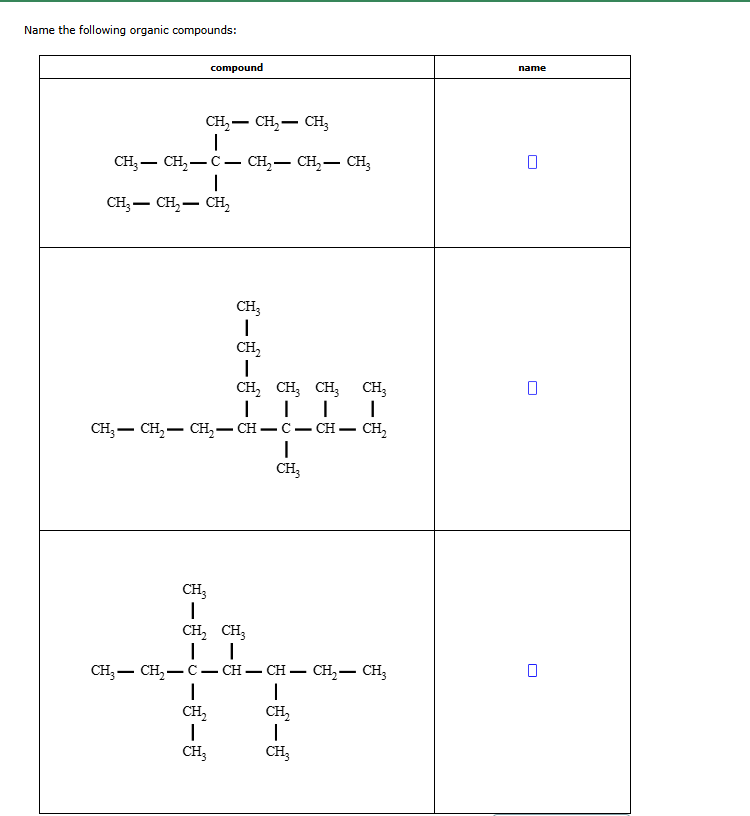 Solved Name the following organic compounds: Name the | Chegg.com