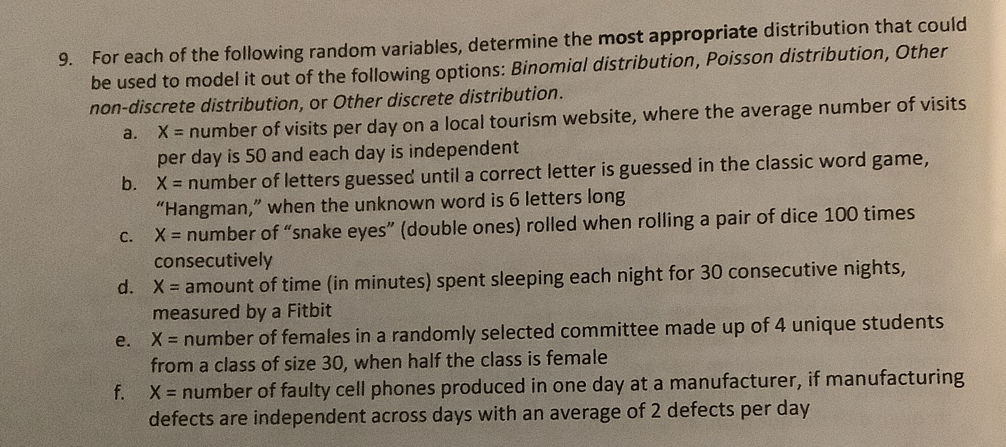 Solved For each of the following random variables, determine | Chegg.com